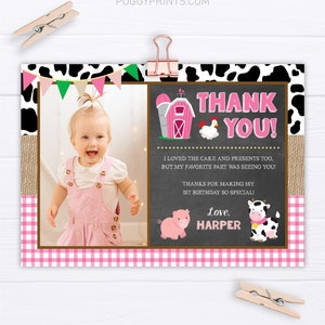Farm Birthday Thank You Card With Photo Editable Farm Thank - Etsy