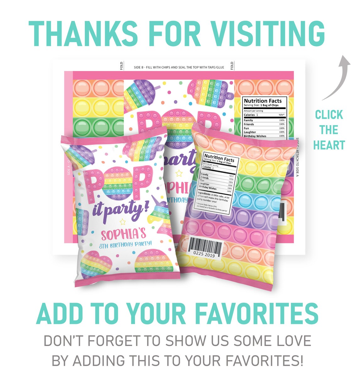 Editable Pop It Party Chip Bags Printable Pop It Birthday - Etsy