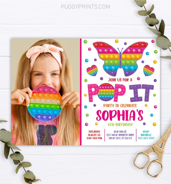 Pop It Birthday Invitation, Editable Butterfly Pop It Invitation ...