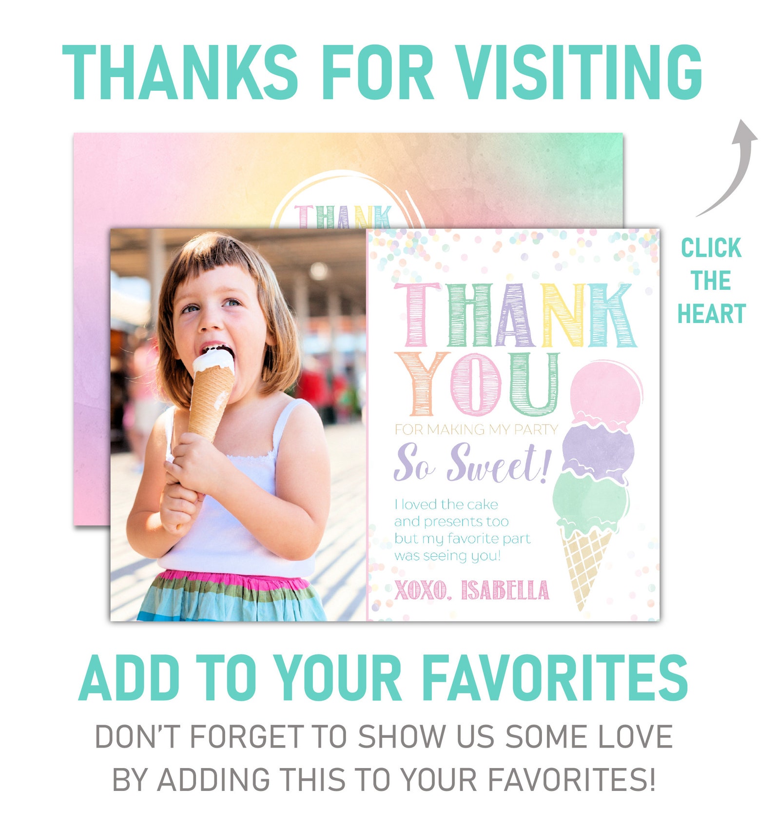 Ice Cream Birthday Thank You Card Editable Ice Cream Thank | Etsy