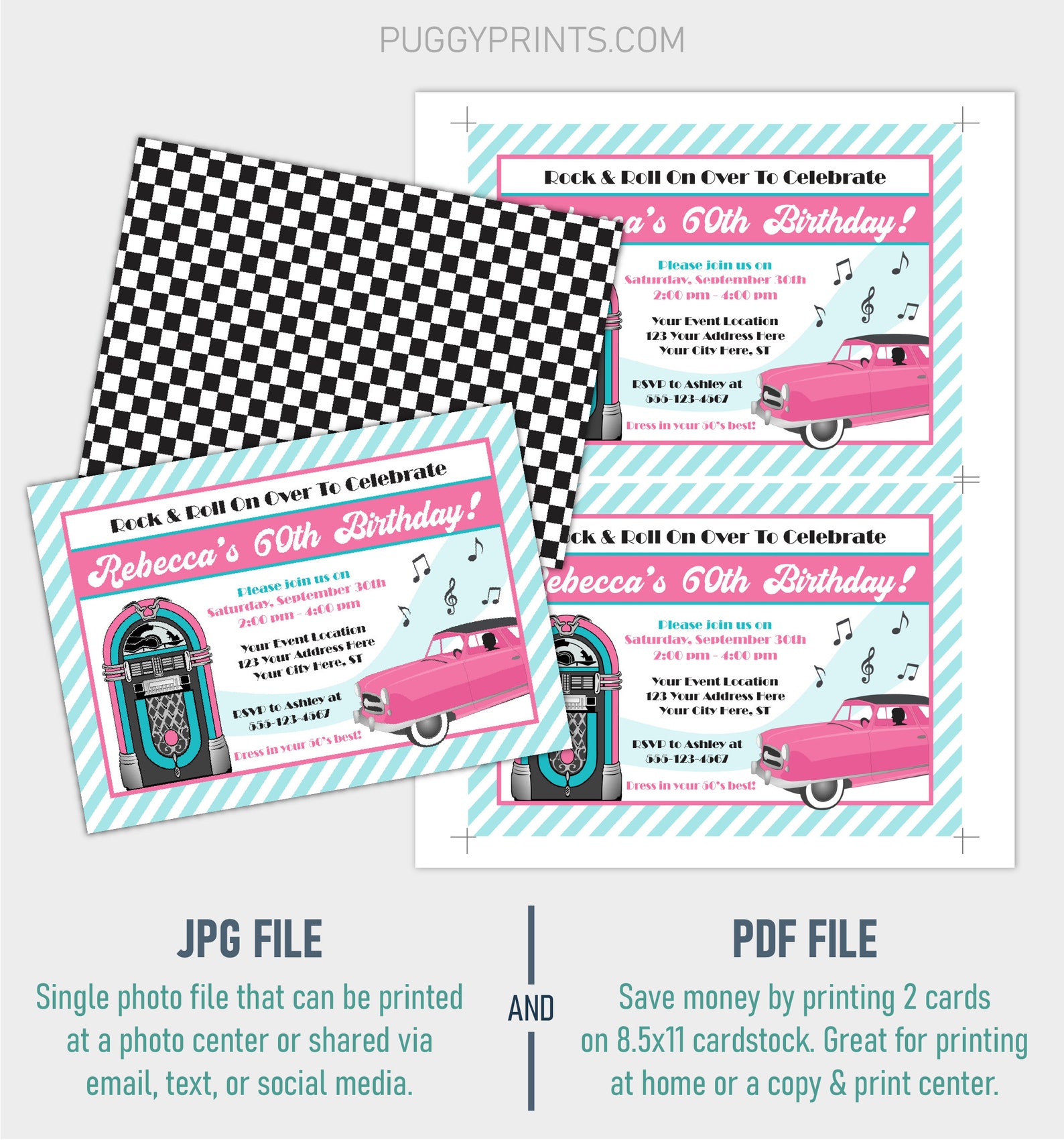 Sock Hop Birthday Invitation Editable 1950's Invitation - Etsy