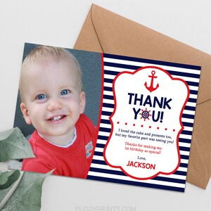 Nautical Birthday Thank You Card, Editable Nautical Thank You Card ...