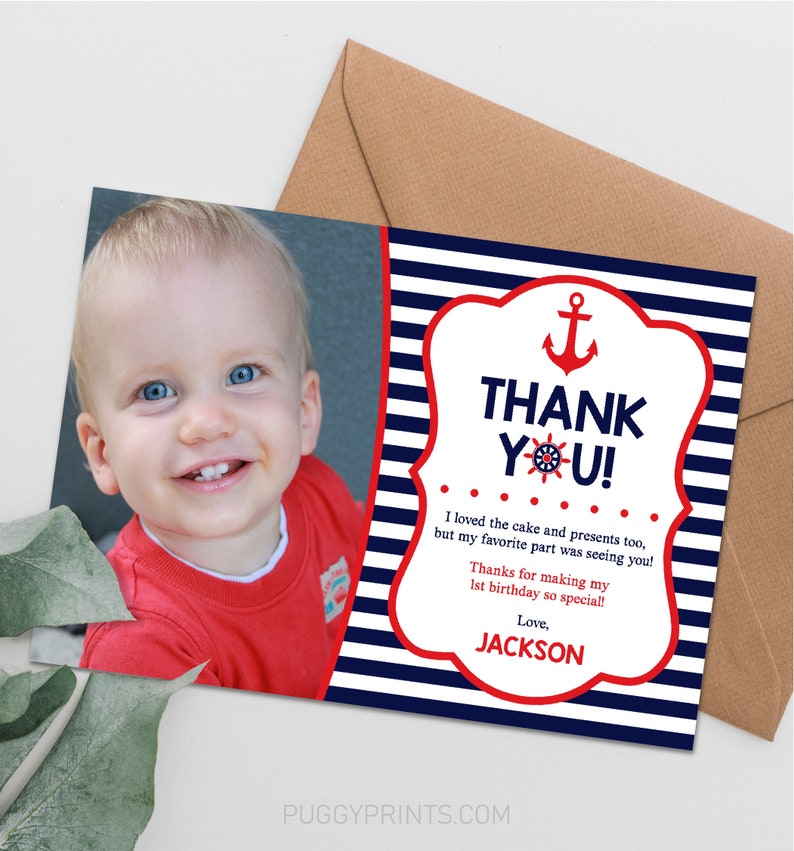 Nautical Birthday Thank You Card Editable Nautical Thank You - Etsy