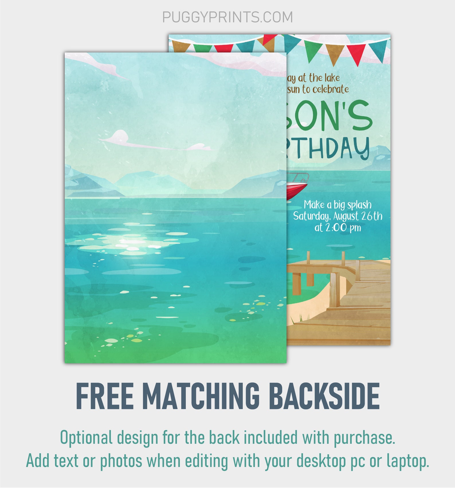 Lake Birthday Invitation Editable Lake Invitation Template - Etsy