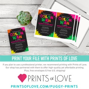 Color War Birthday Invitation, Editable Color War Invitation Template ...