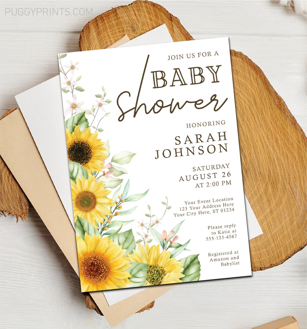 Sunflower Baby Shower Invitation: Boho Floral Template (editable ...