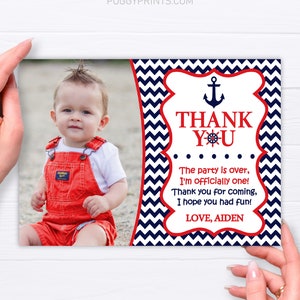Nautical Thank You Card, Editable Nautical Birthday Thank You Cards ...