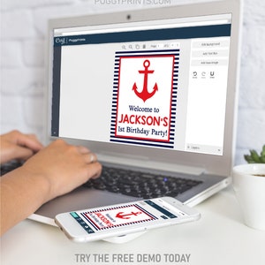 Nautical Birthday Party Sign, Editable Nautical Welcome Sign Template ...
