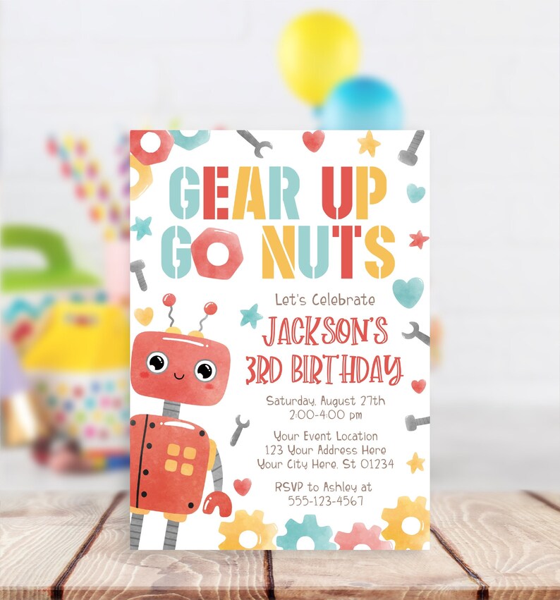Robot Birthday Invitation Editable Robot Invitation Template - Etsy