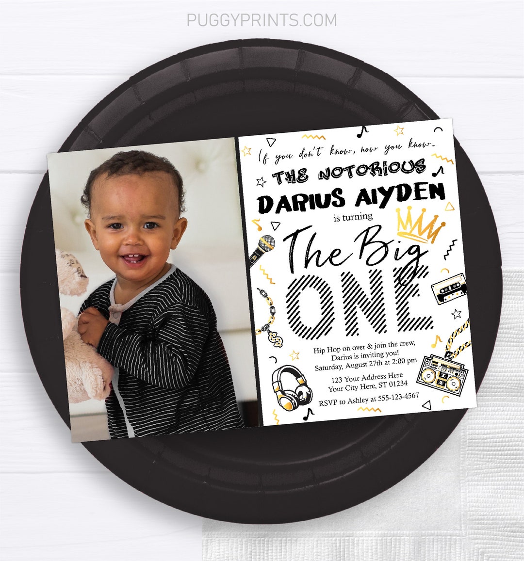 Notorious One Birthday Invitation, Editable the Big One Invitation ...