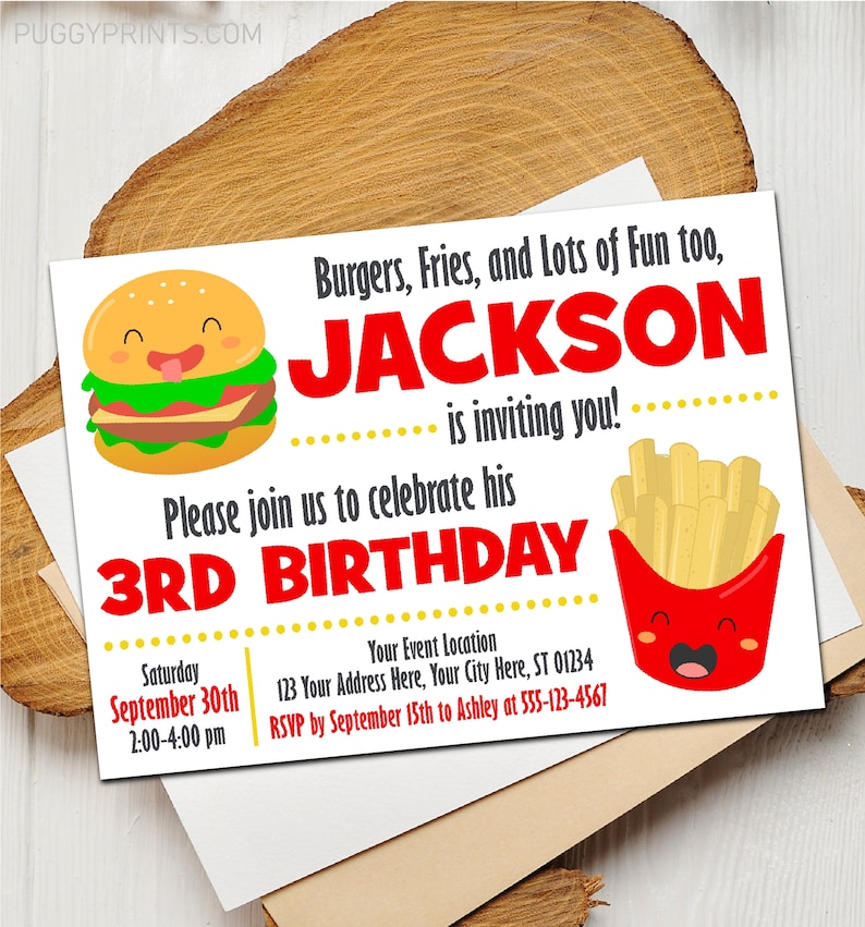 Burger and Fries Birthday Invitation Hamburger and French | Etsy