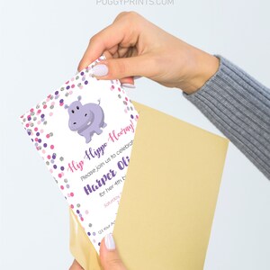 Hippo Birthday Invitation, Hippopotamus Invitation, Purple, Pink ...