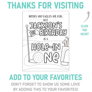 Golf Hole in One Birthday Coloring Page, Editable Golf Coloring Page ...
