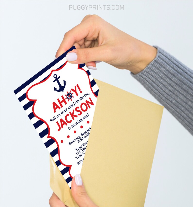 Nautical Birthday Invitation in Navy and Red Editable - Etsy