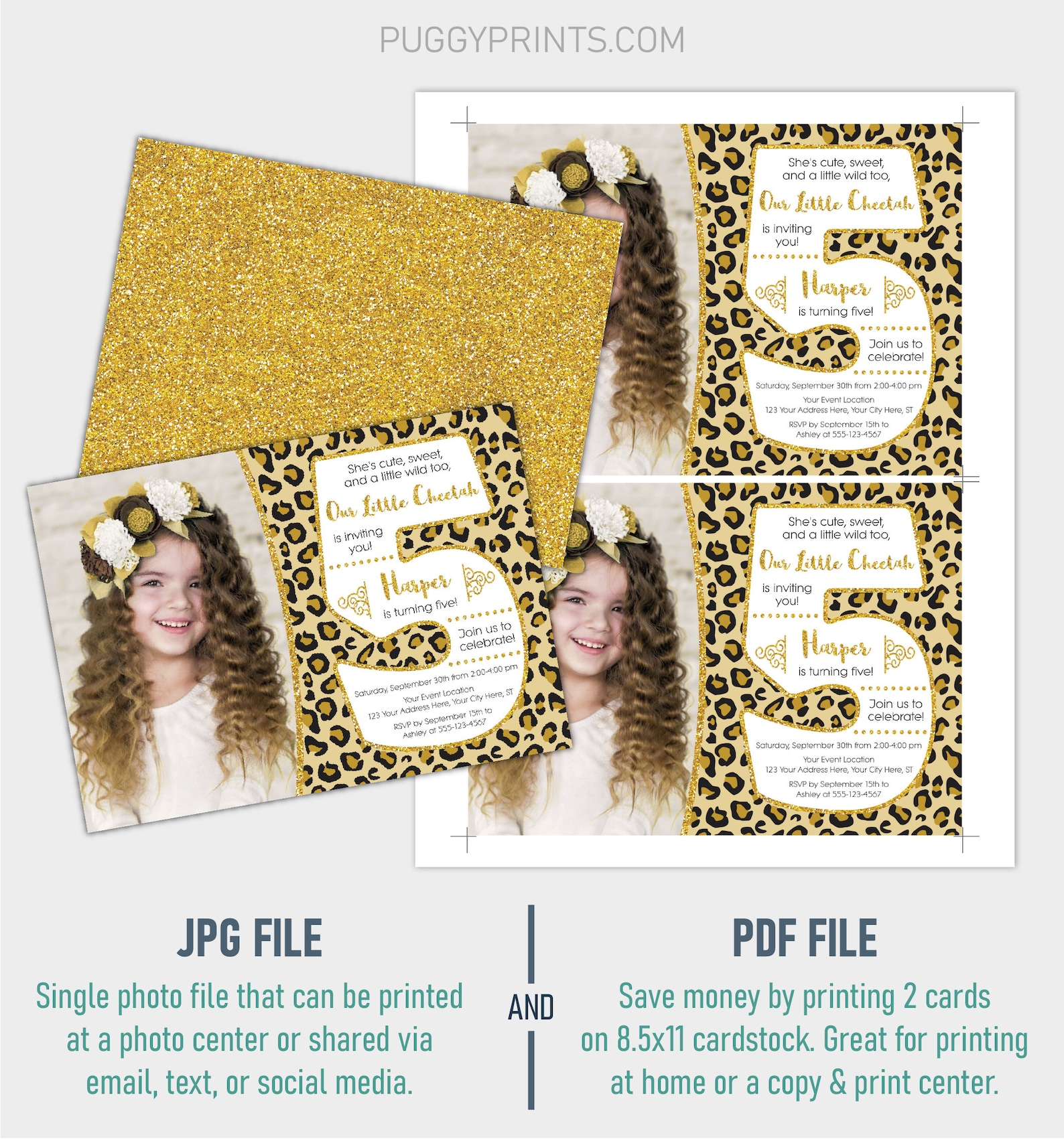 Cheetah 5th Birthday Invitation Editable Cheetah Invitation | Etsy