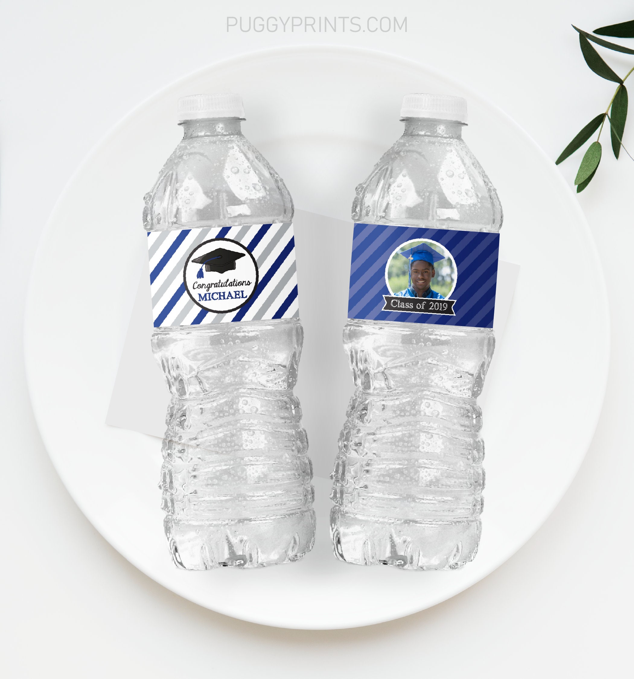 Graduation Party Water Bottle Labels, Royal Blue and Silver, PRINTABLE ...