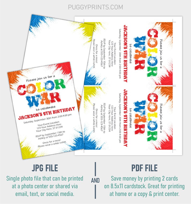 Color War Birthday Invitation Editable Template Online - Etsy