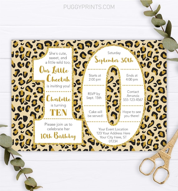 Cheetah 10th Birthday Invitation, Cheetah Invitation Instant Download ...