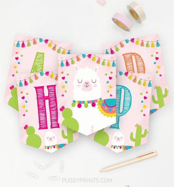 Llama Happy Birthday Banner Printable Llama Banner Alpaca - Etsy