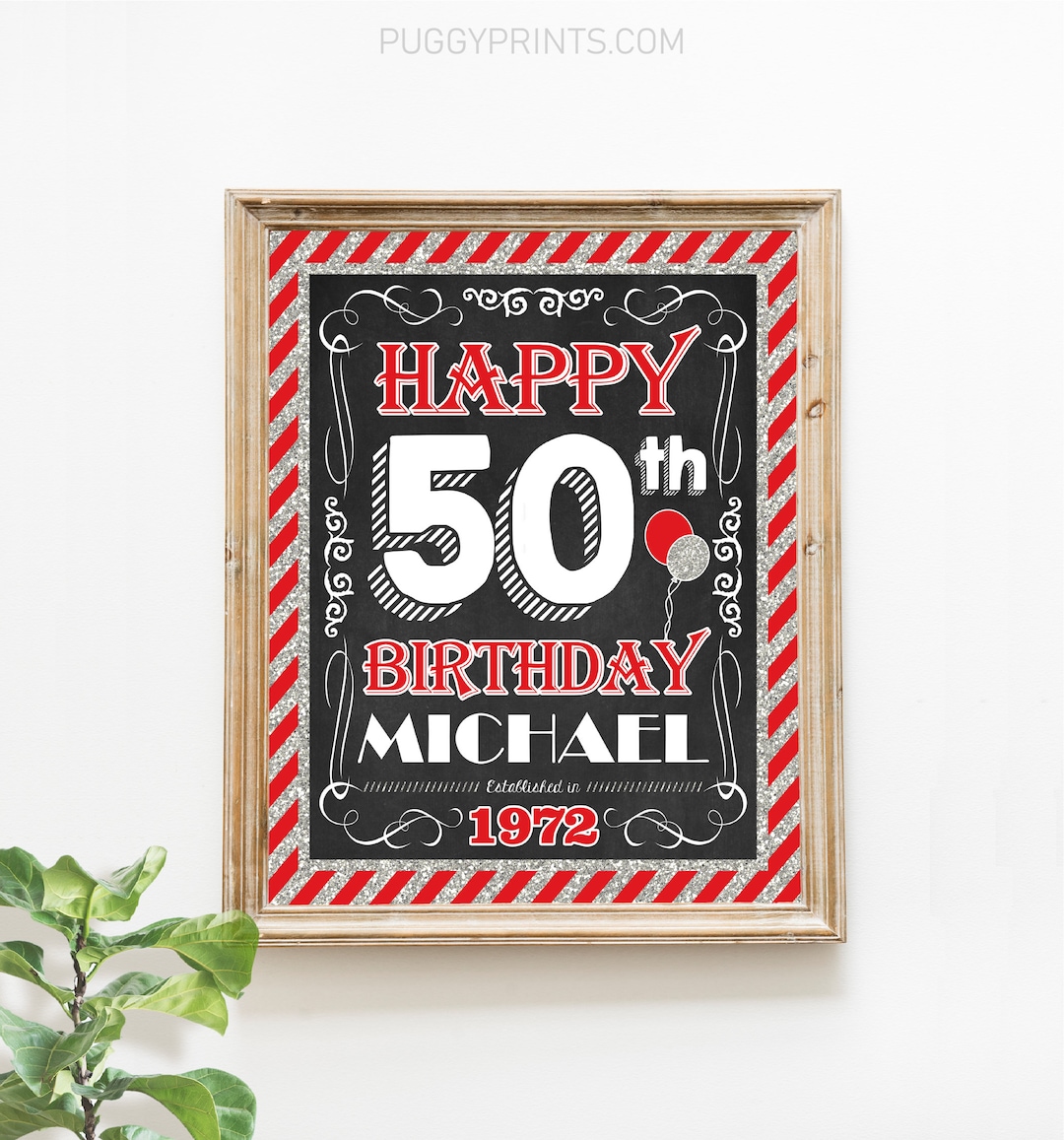 Red and Silver 50th Birthday Party Sign, Editable Happy 50th Birthday ...