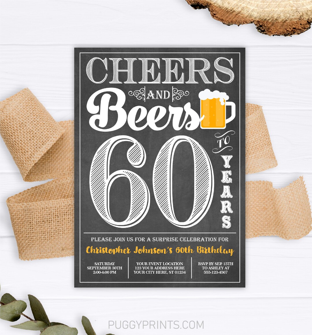 Cheers and Beers Invitation, Cheers and Beers to 60 Years, Beer Invite ...