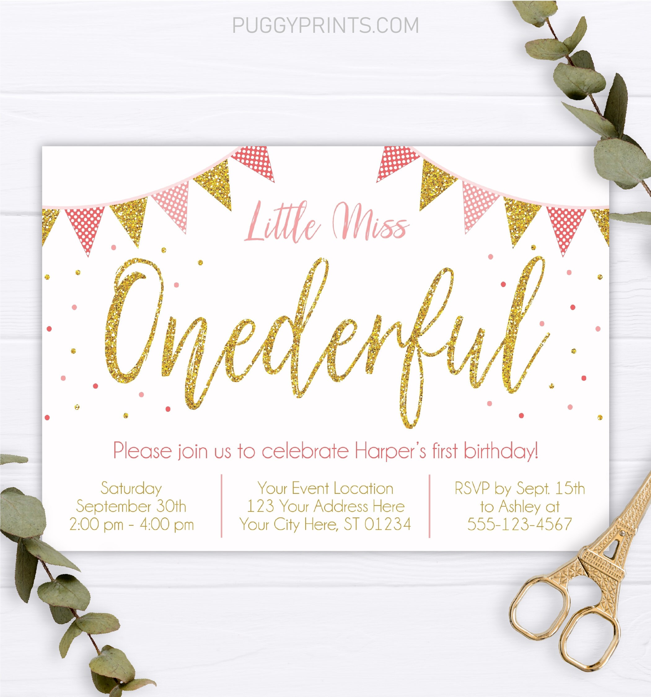 Miss Onederful Birthday Invitation Editable Little Miss | Etsy