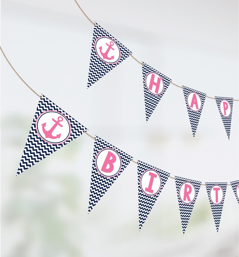 Nautical Happy Birthday Banner Printable Nautical Banner - Etsy