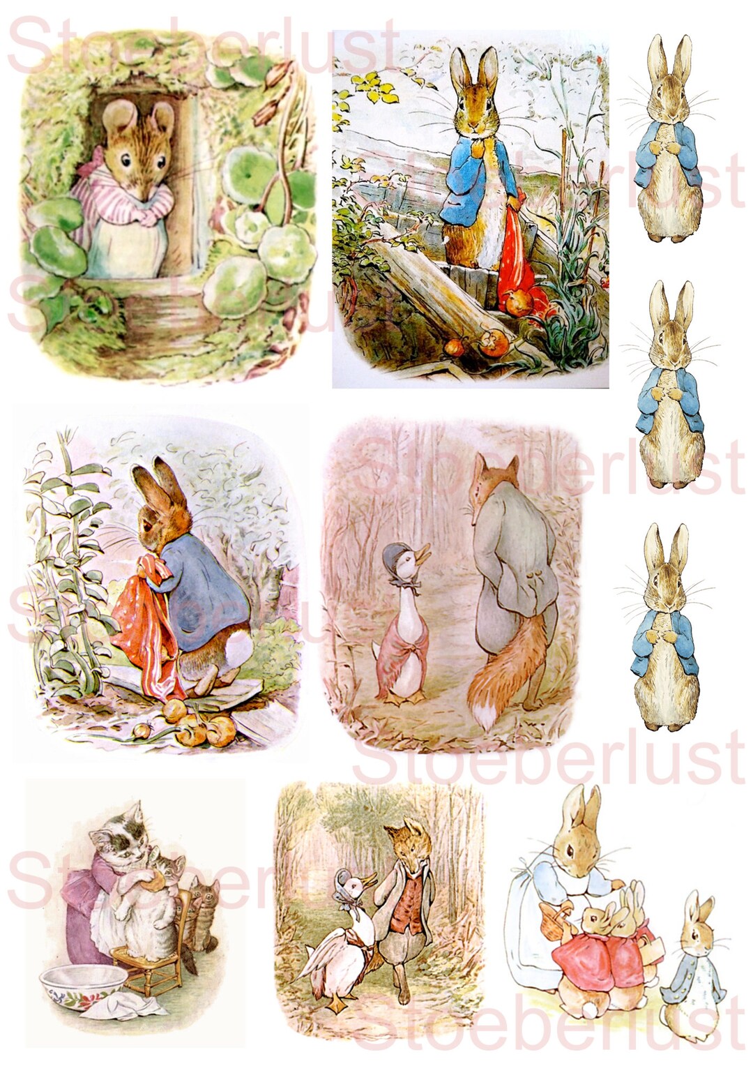 9 X Beatrix Potter Motifs You Choose: Rub on Stickers or Decal Film ...