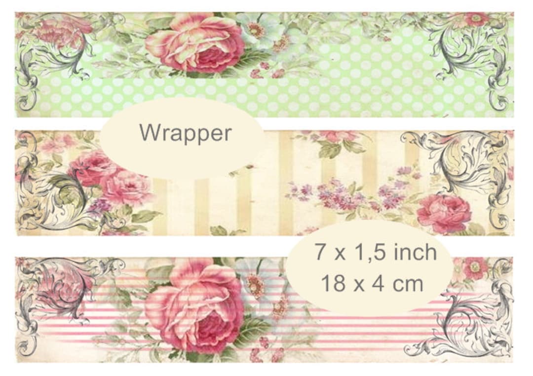 6 Wrapper A 4 18 X 4 Cm - Banderolen, Pastel, Roses, Stripes and Dots ...