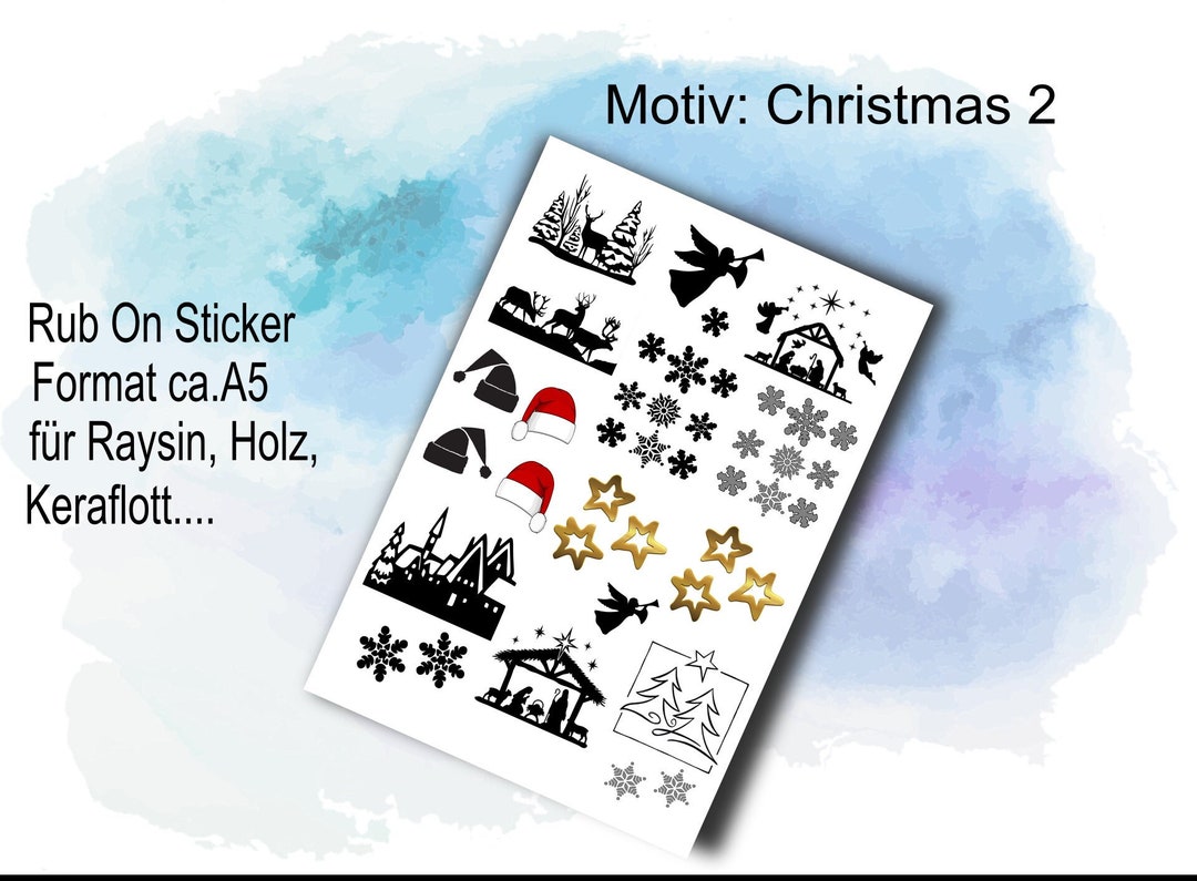 Rub-ons / Rub-on Stickers Kerstmotieven Huizen Sterren Bos A5, Transfer ...