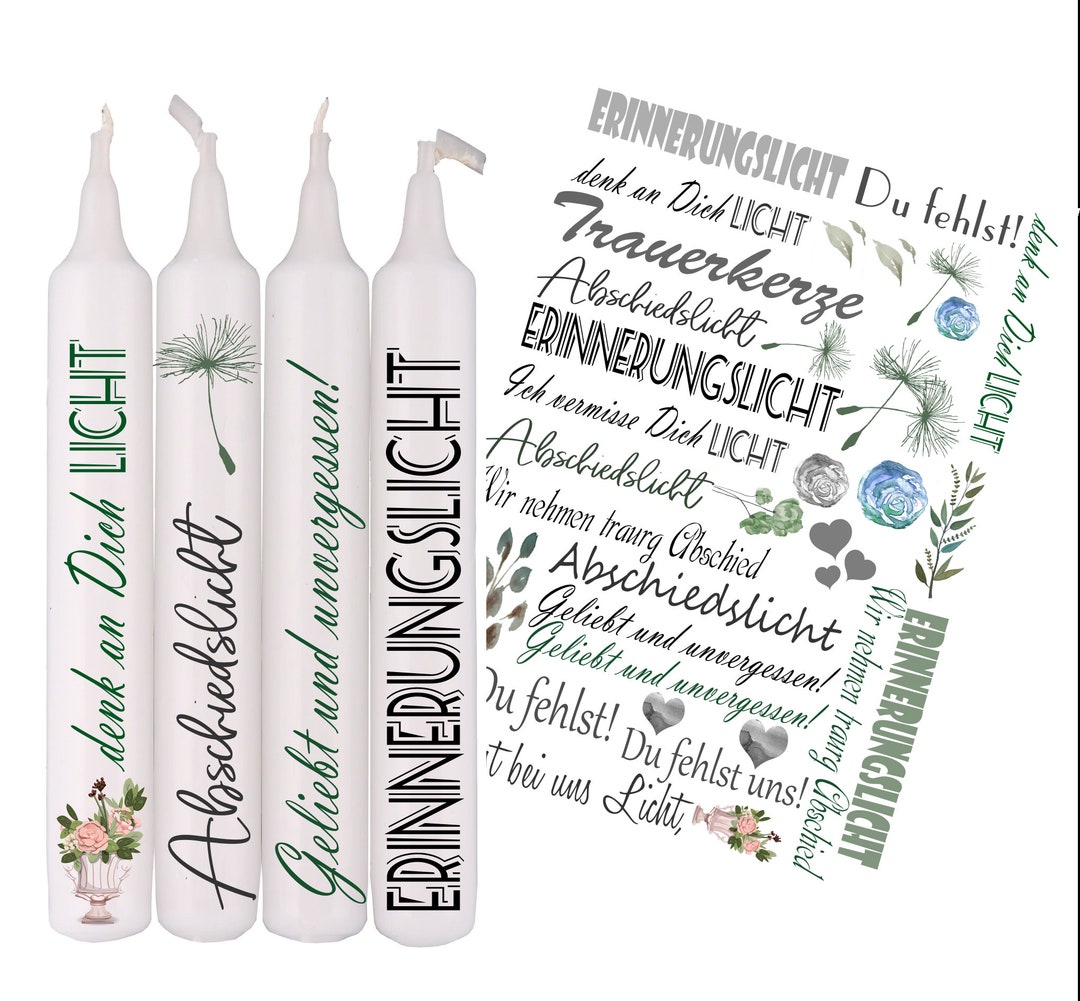 Sticker für Kerzen "Abschied und Trauer" Abziehbild für Kerzen DIY für ...
