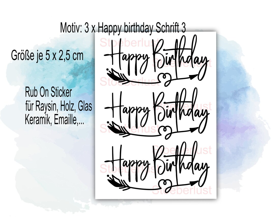Rub on Stickers 3 X Happy Birthday, 3 Different Motifs to Choose From ...