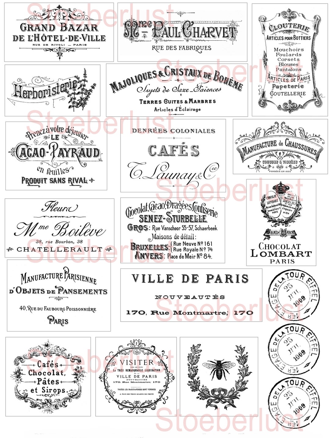 Rub on or Waterslide 19 Small French Labels Laser Vintage Transfer ...