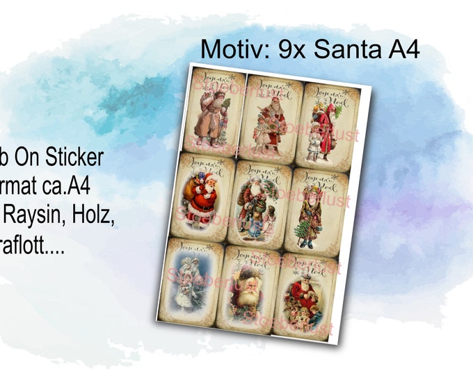 Rub on Sticker 9 X Santa on A4 or Christmas House, Deer, Stars A4 for ...