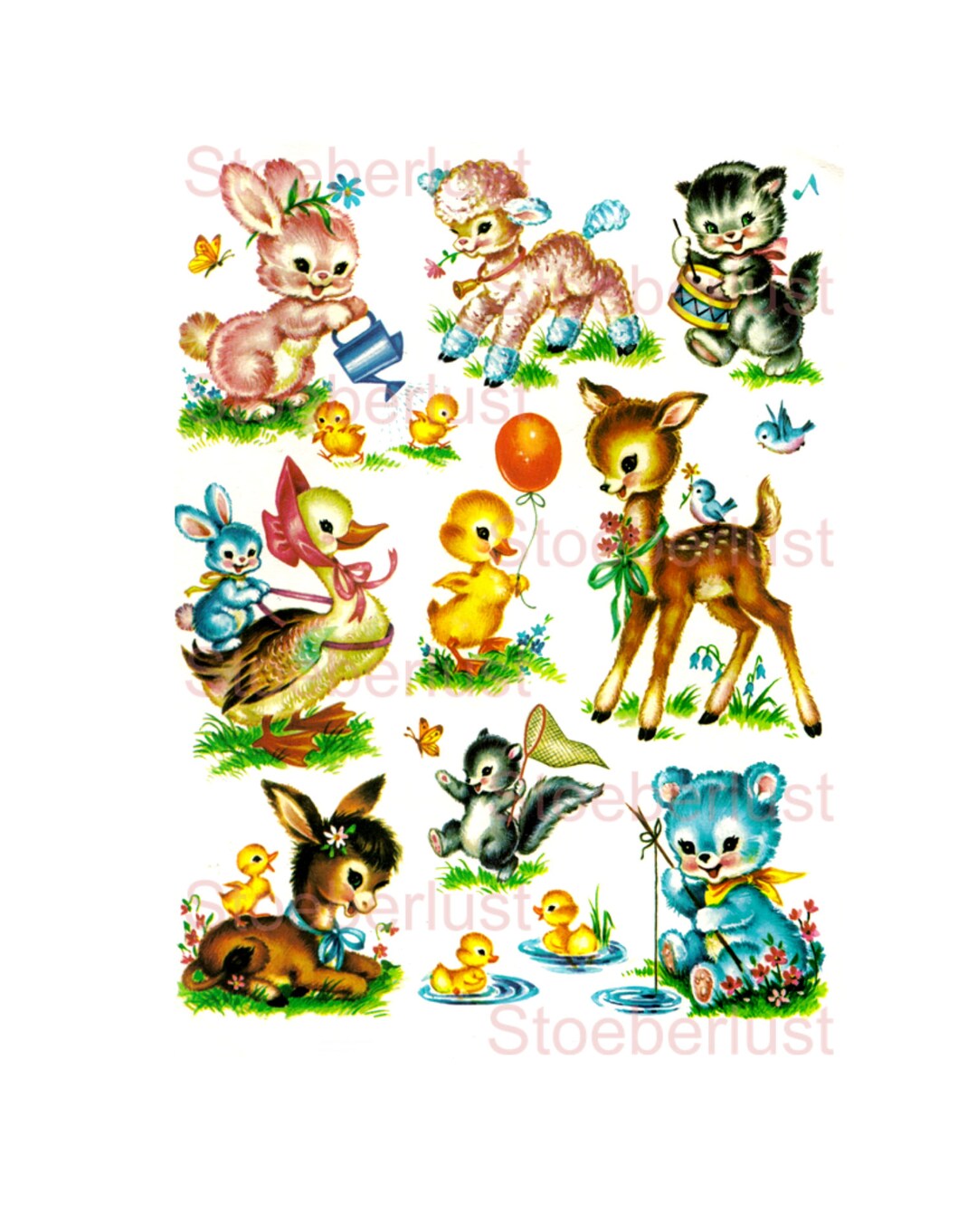 Rub‑ons Animal Babies A4 – Fawn, Kitten, Lamb, Chicks – Waterslide ...