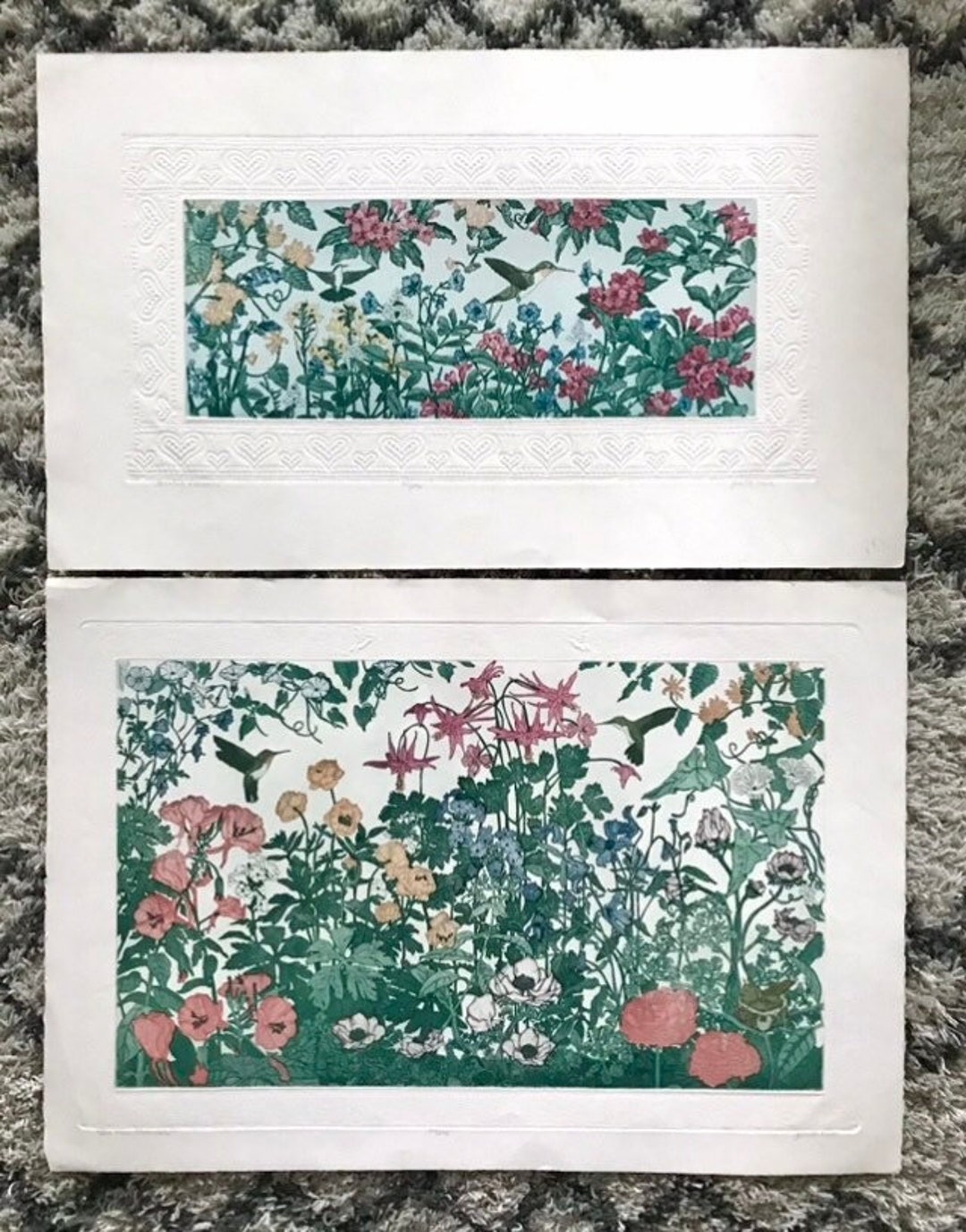 Vintage 2 Signed Large Art Prints Judith Hall Hummingbirds Embossed ...