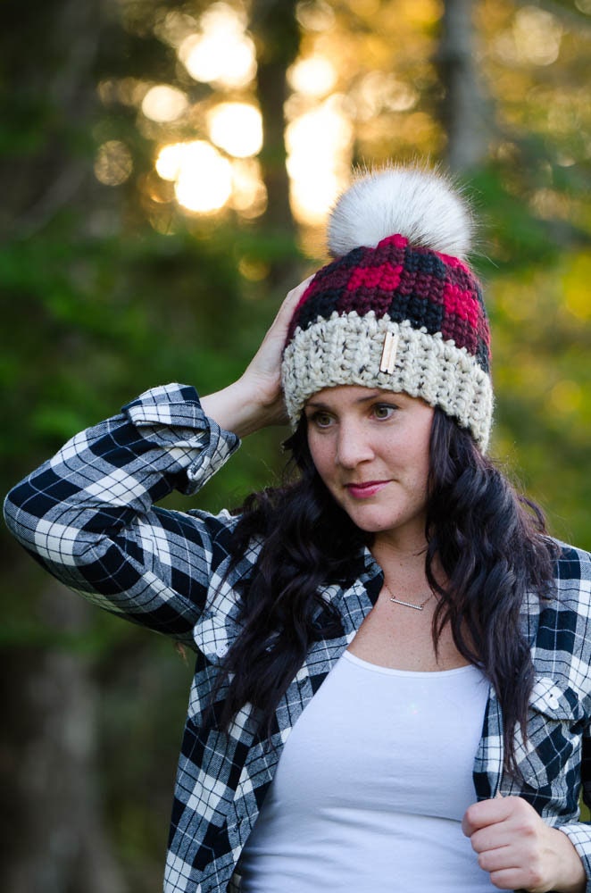 True North Beanie (style #22), Plaid Beanie, Women's Winter Hat, Chunky ...