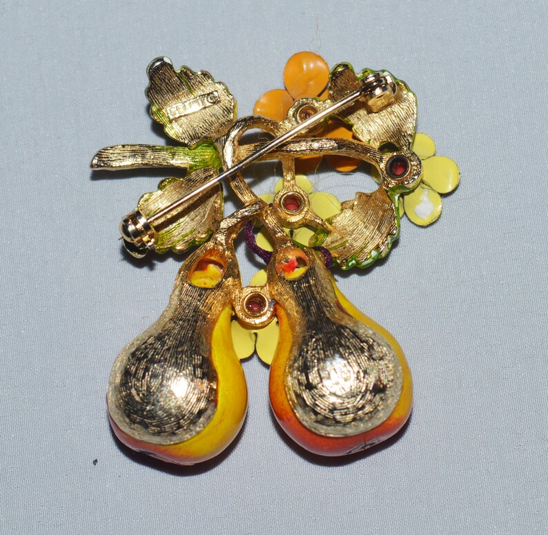 Vintage Brooch Selini 1960s Pears and Flowers Enamel Over - Etsy