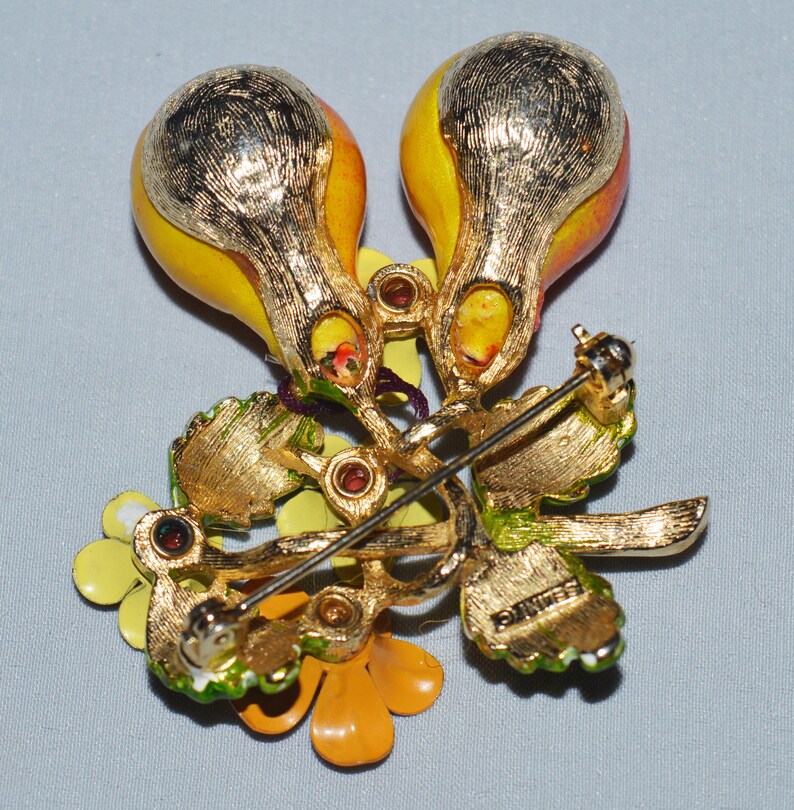 Vintage Brooch Selini 1960s Pears and Flowers Enamel Over - Etsy