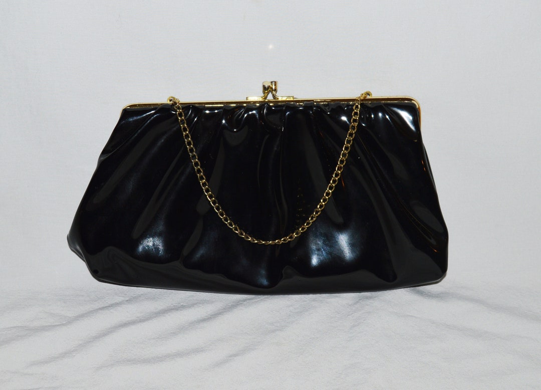Vintage Bag - 1960s, Shiny Black Vinyl With Gold Frame and Chain ...