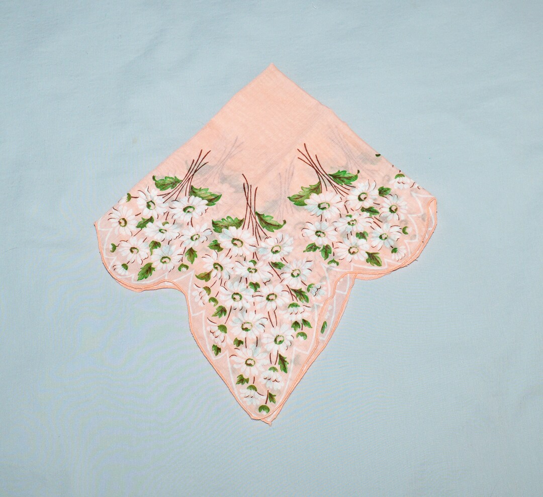 Vintage Handkerchief 1950s, Sheer Light Pink Cotton With Daisies ...