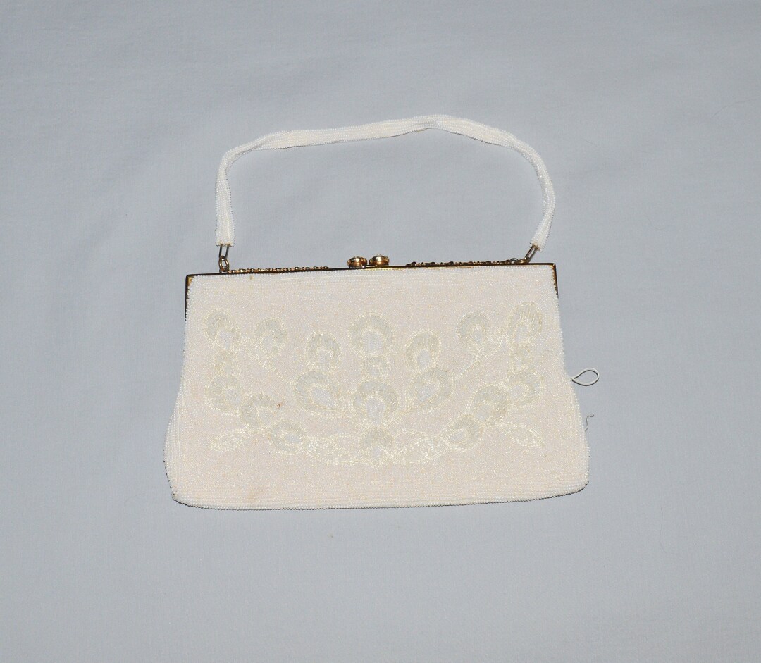 Vintage Bag - Walborg, 1950s White Microbead Evening Bag With Gold ...