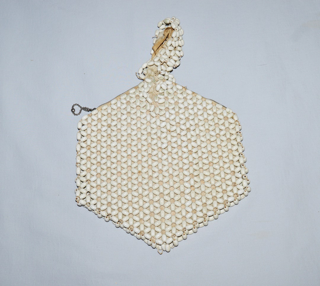 Vintage Bag - 1930s, White Wood Bead Bag, Czechoslovakia, Six-sided ...