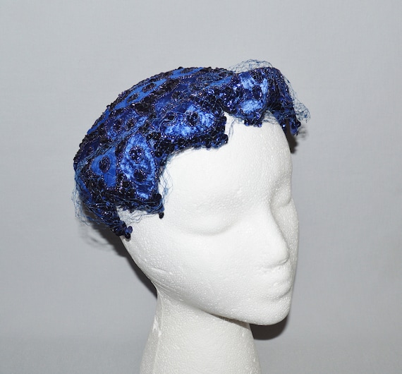 Vintage Hat Dark Blue Velvet Juliet Cap With Dark Blue | Etsy