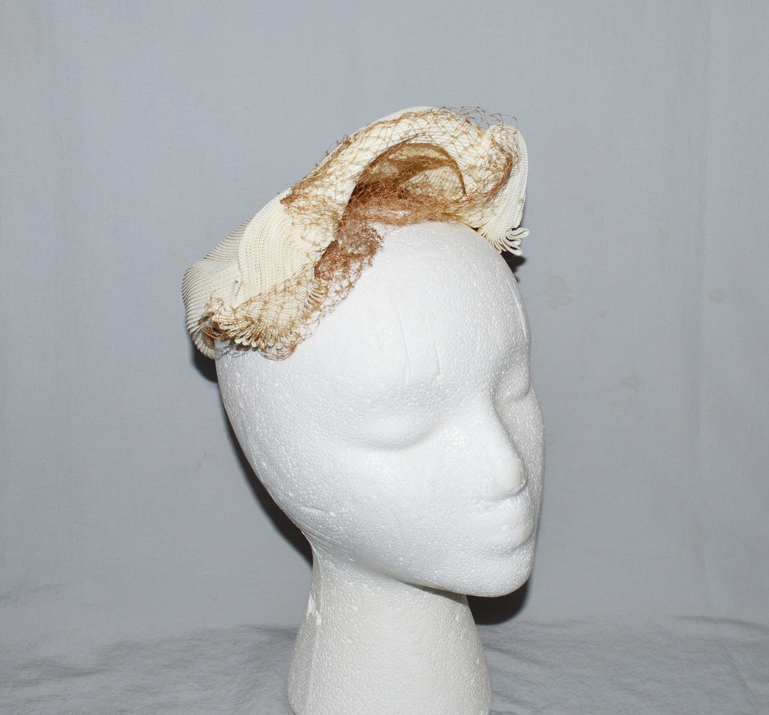 Vintage Hat - 1950s Juliet Cap, Cream Faux Straw With Curlicues, Ken ...