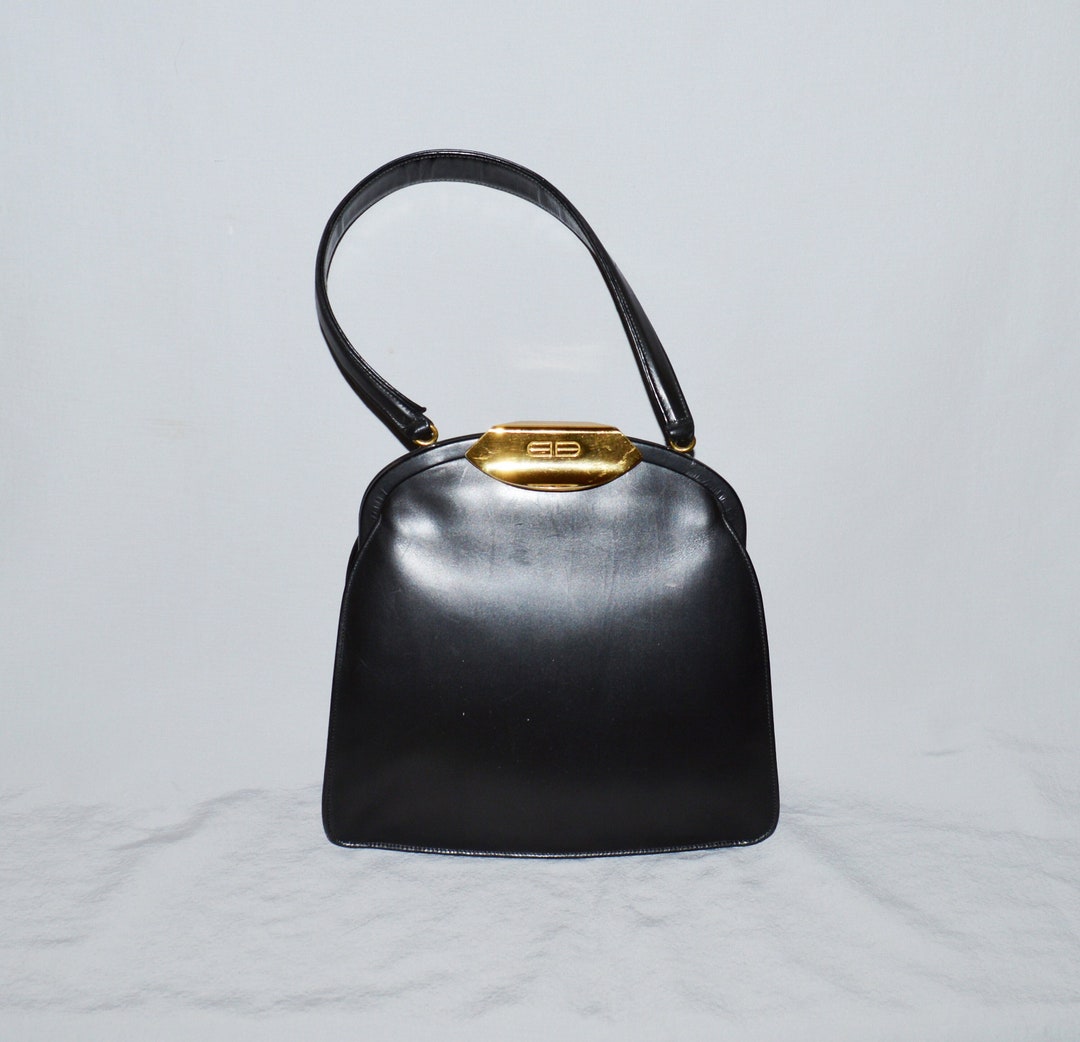 Vintage Handbag - Koret, Dark Gray Calfskin Leather With Black Acetate ...