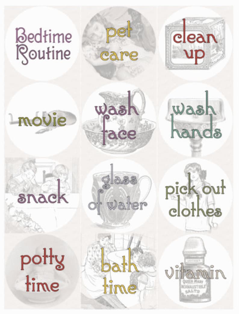 Craft Your Own Vintagesque Bedtime Routine Chart Instant Download ...