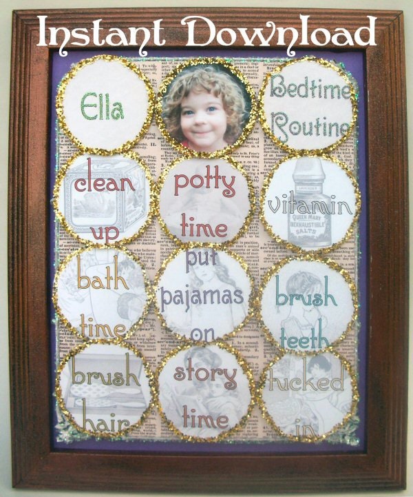 Craft Your Own Vintagesque Bedtime Routine Chart Instant - Etsy