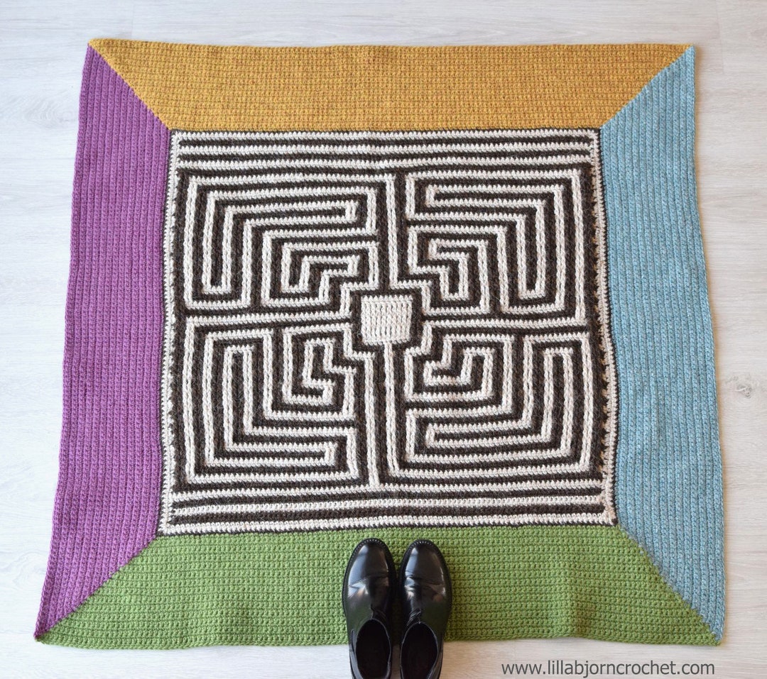 PATTERN Crochet - Roman Labyrinth Rug - Colorful Graphic Pillow ...
