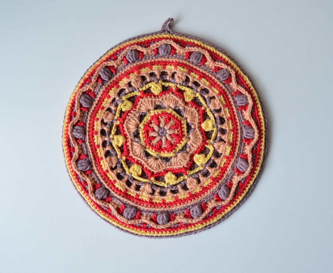Crocheted Potholder PATTERN - Round Mandala Pot Holder - Overlay ...
